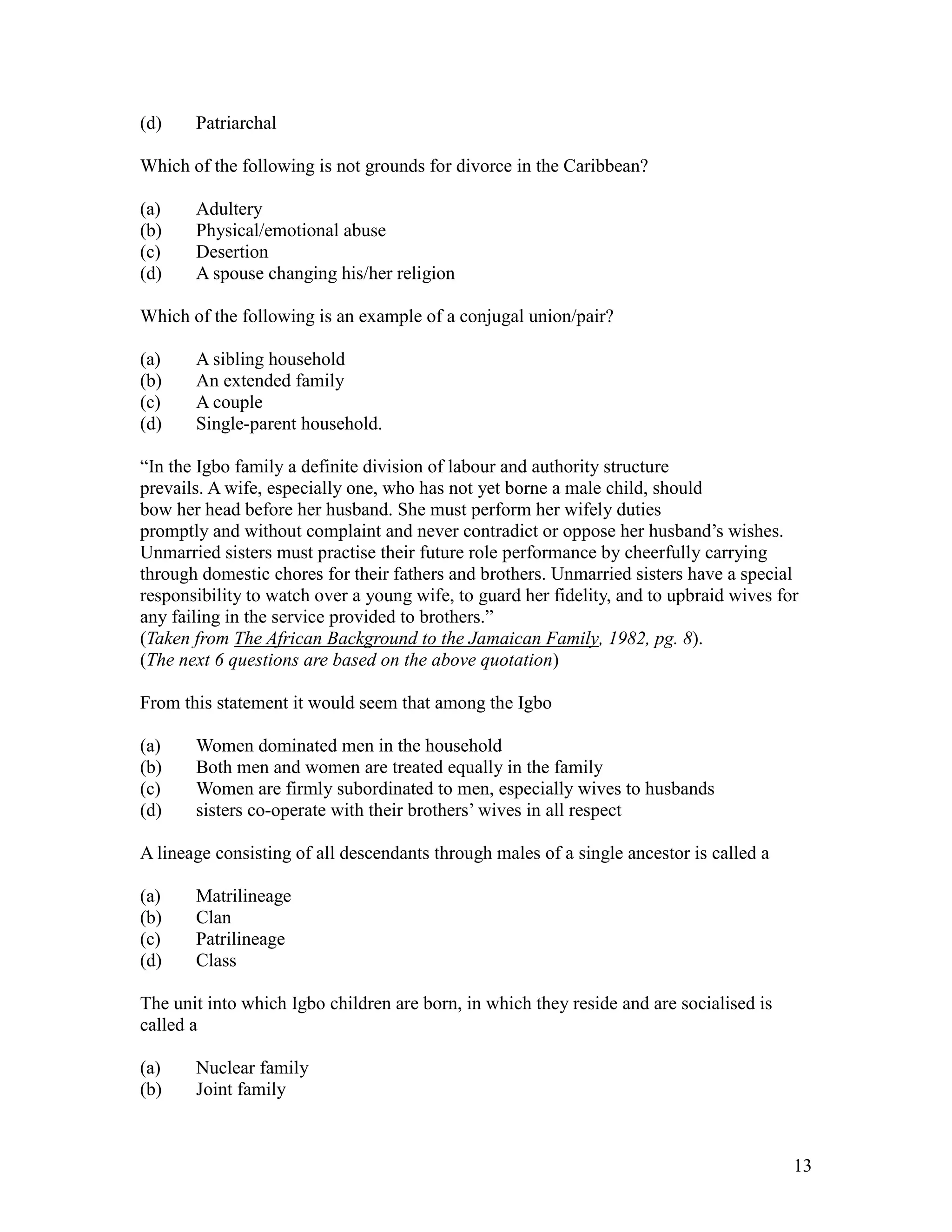 Cxc Social Studies Multiple Choice Questions | DOCX