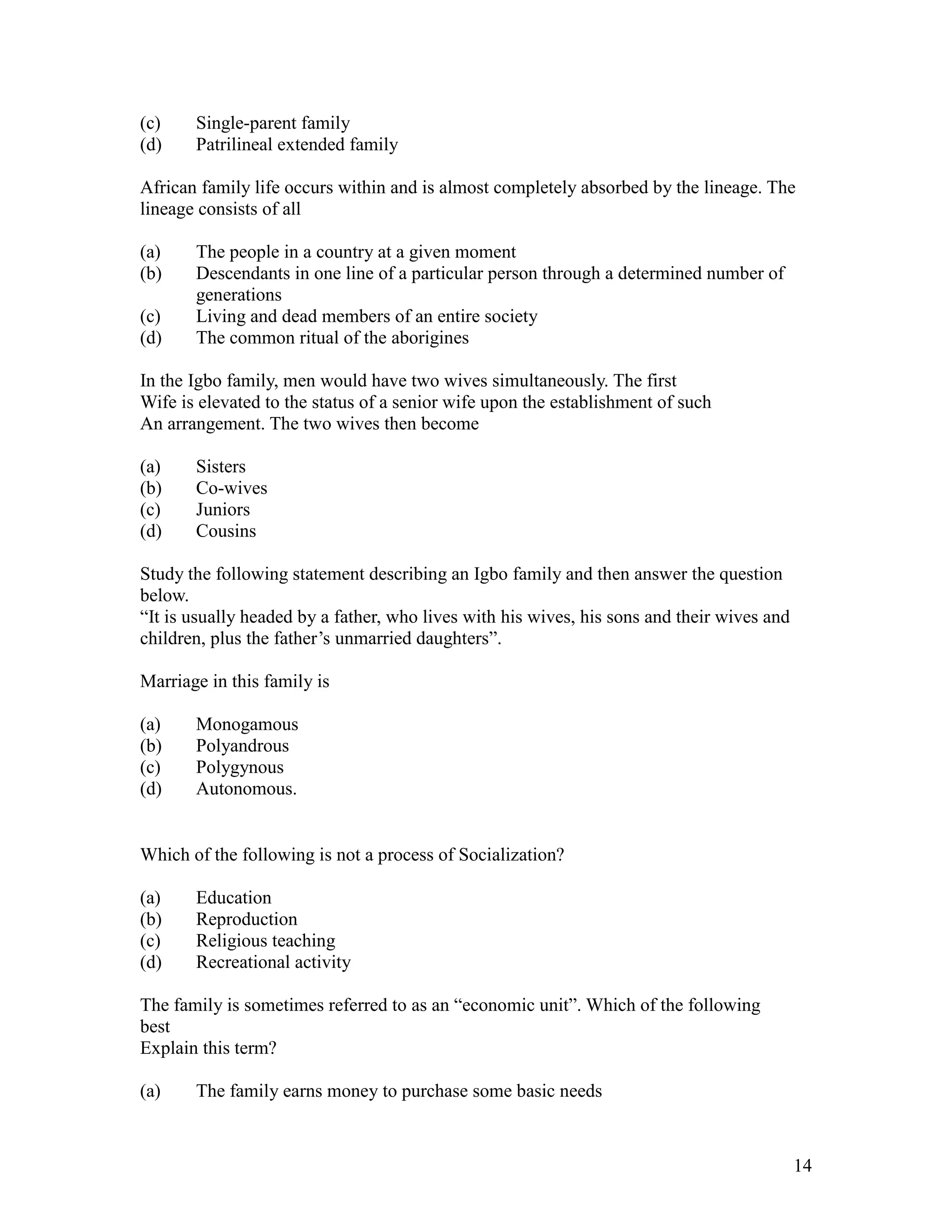 Cxc Social Studies Multiple Choice Questions | DOCX