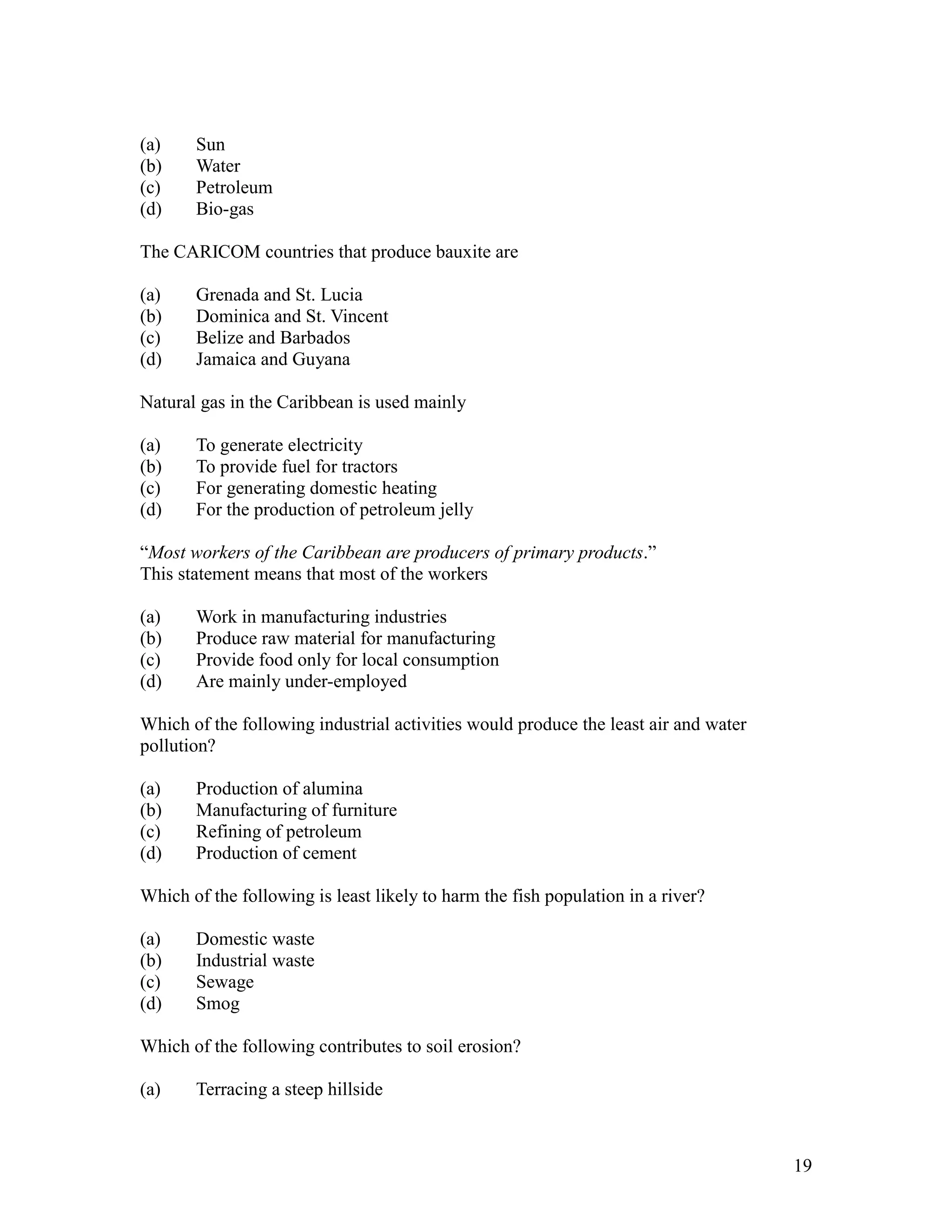 Cxc Social Studies Multiple Choice Questions | DOCX