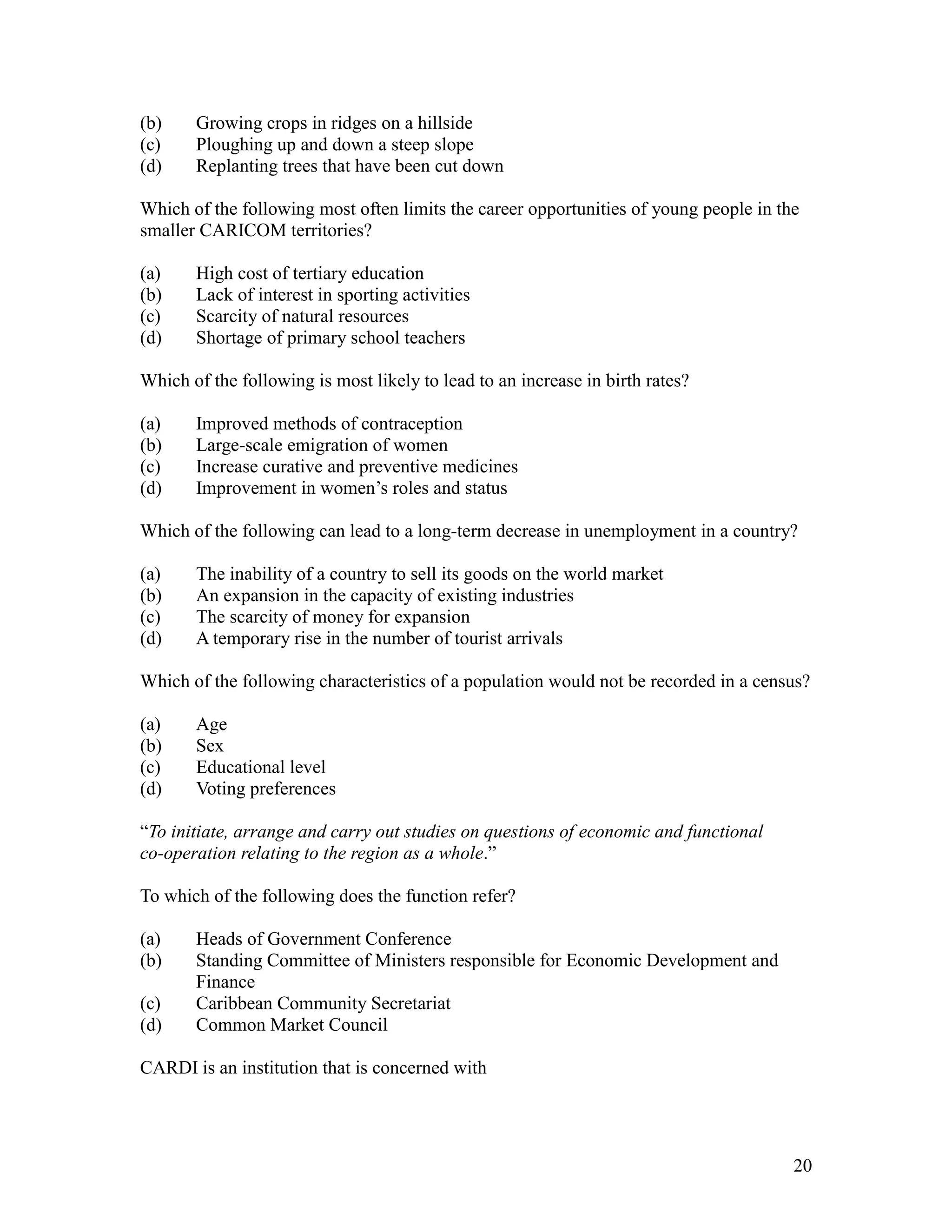 Cxc Social Studies Multiple Choice Questions | DOCX