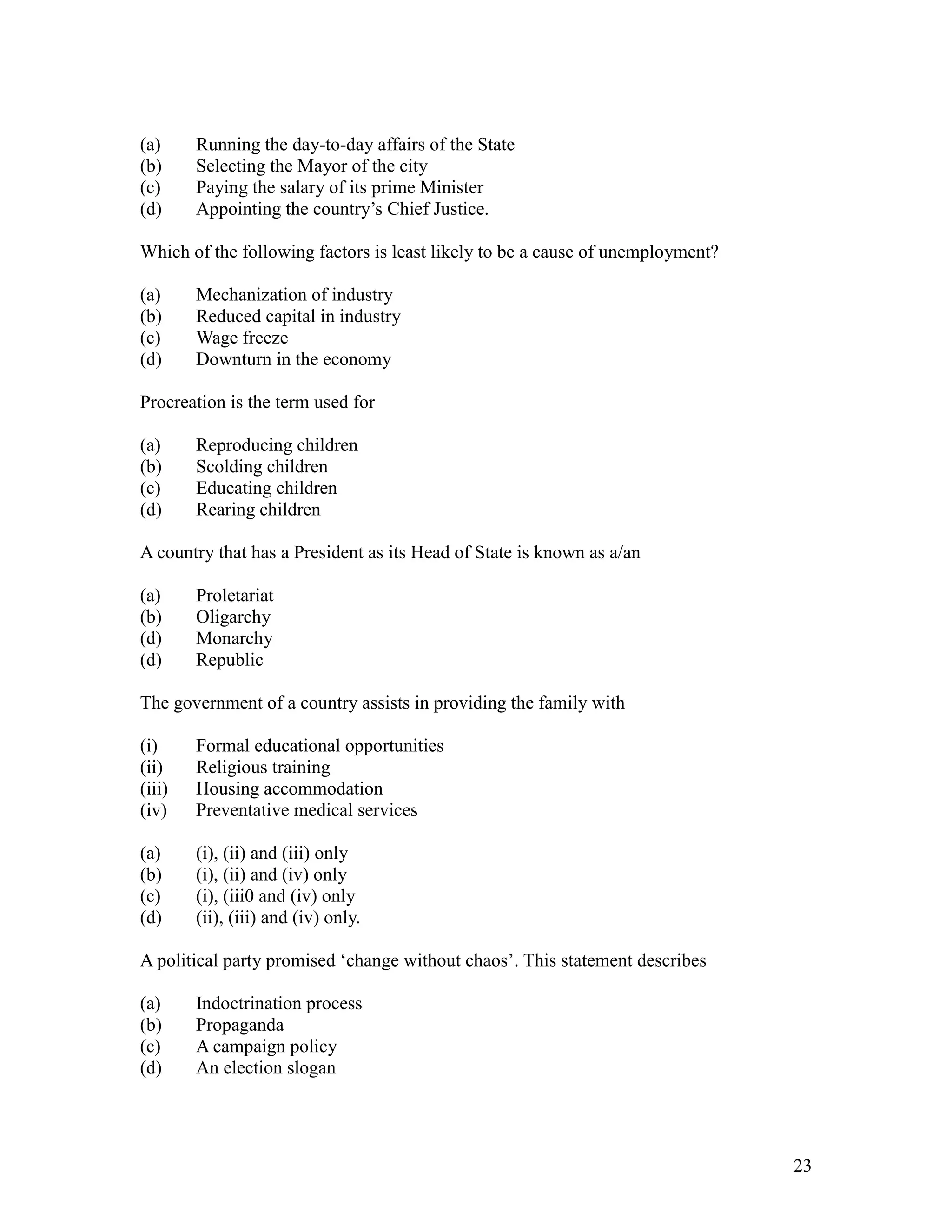 Cxc Social Studies Multiple Choice Questions | DOCX