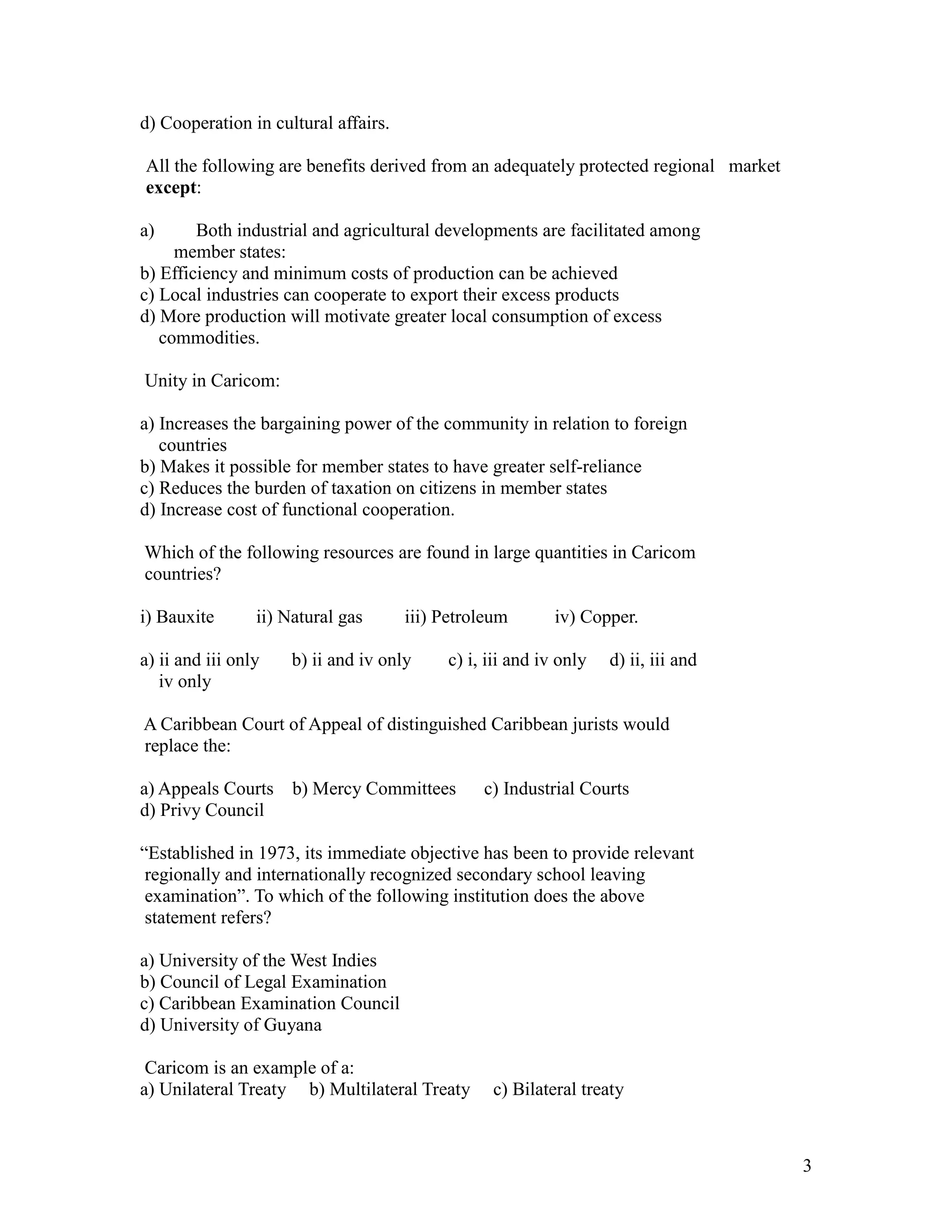 Cxc Social Studies Multiple Choice Questions | DOCX