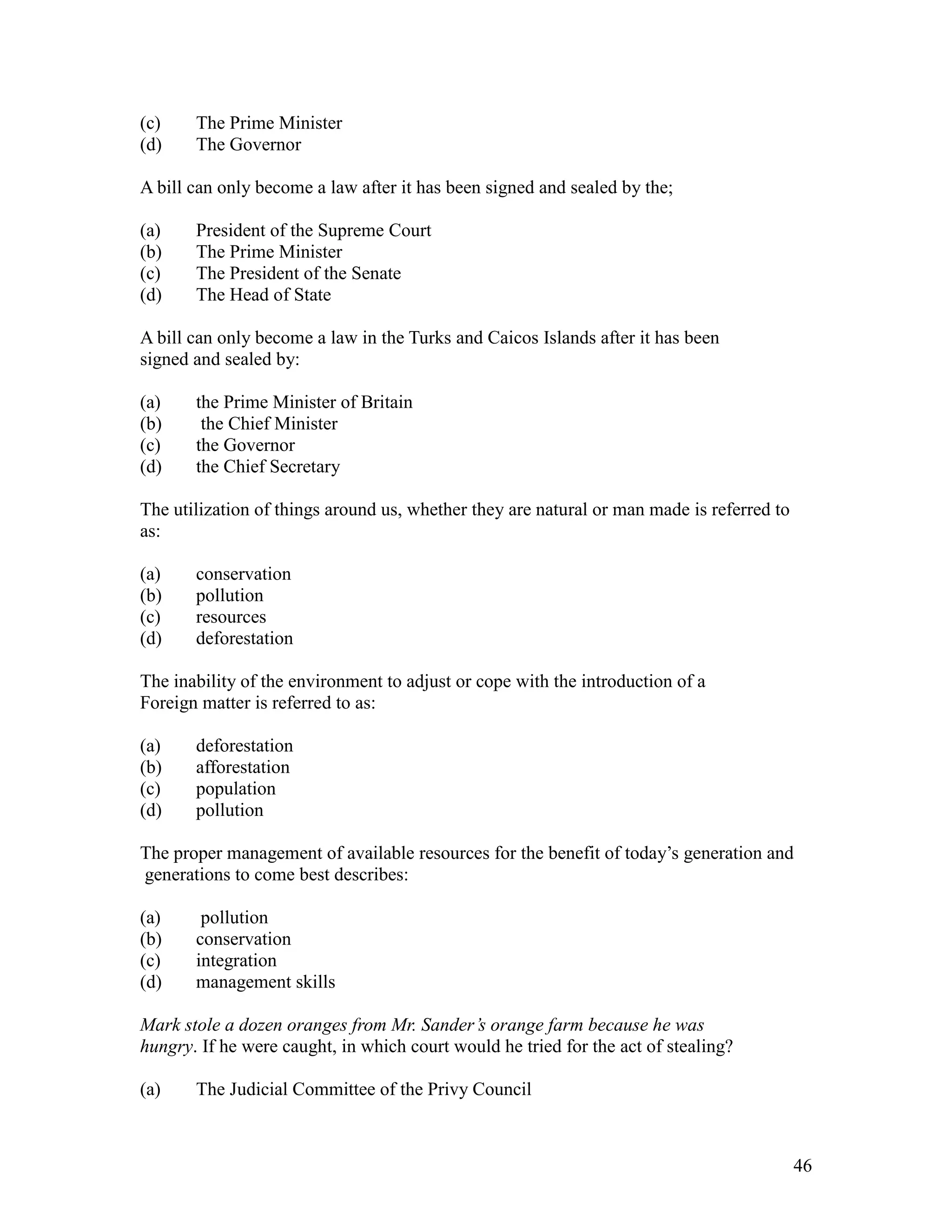 Cxc Social Studies Multiple Choice Questions | DOCX