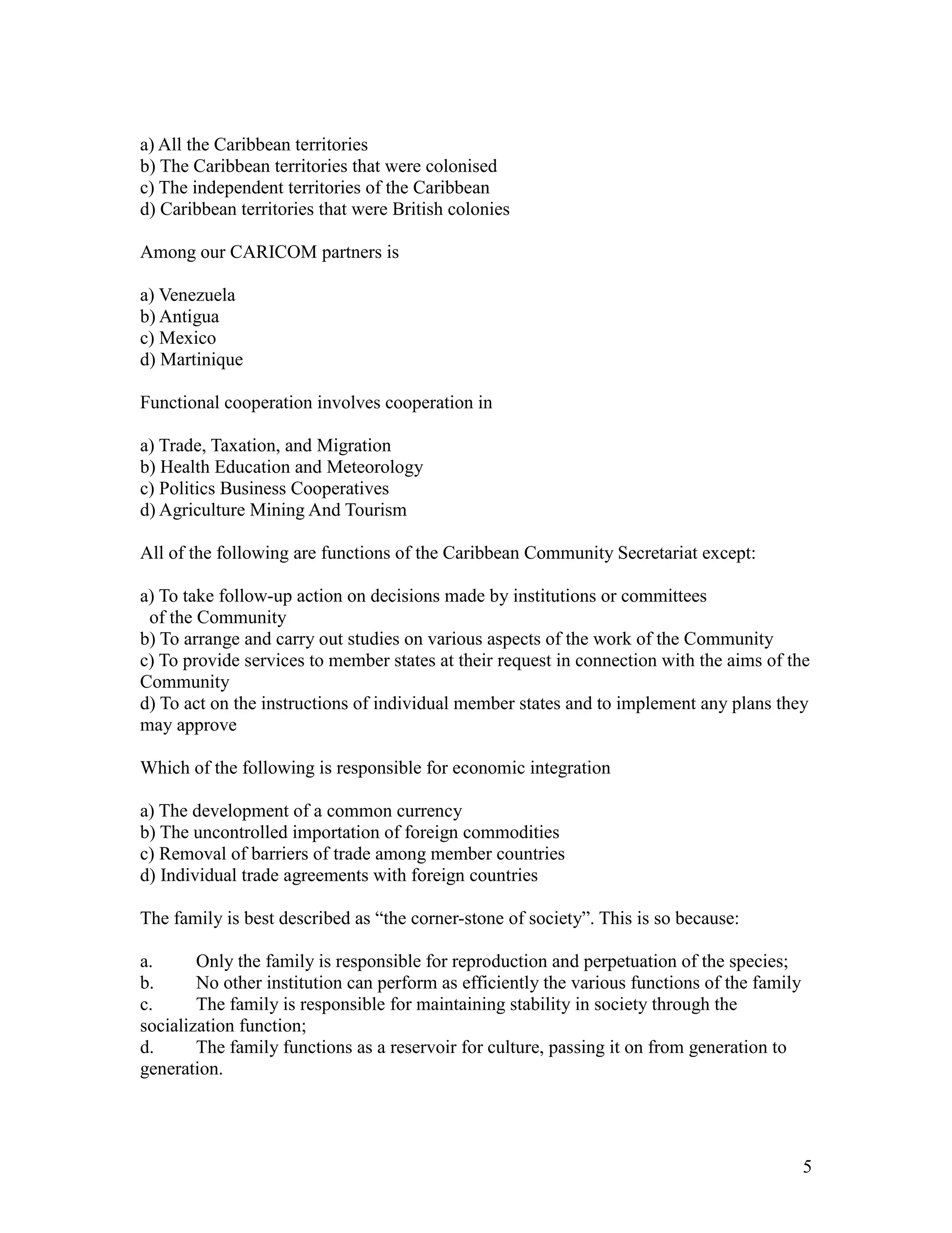 Cxc Social Studies Multiple Choice Questions | DOCX