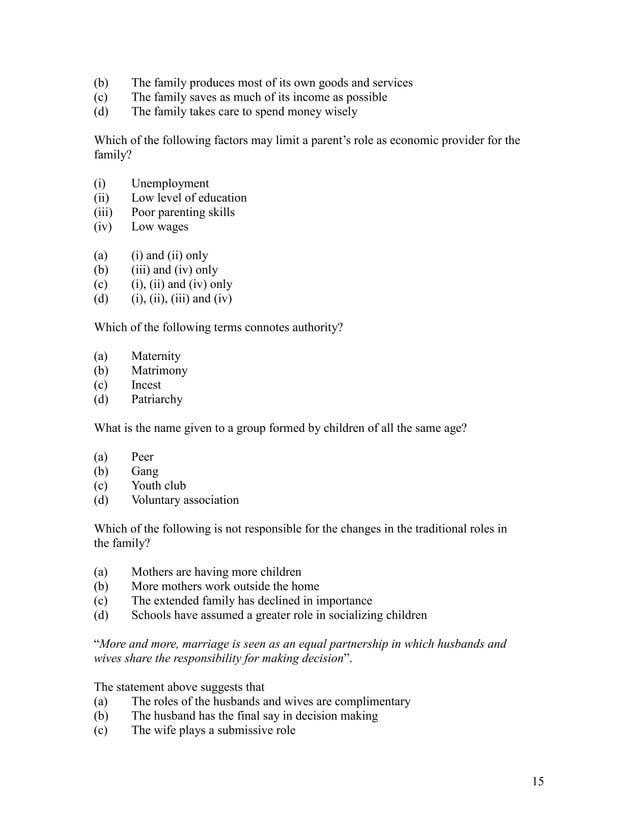 Cxc Social Studies Multiple Choice Questions | DOCX | Marriage and ...