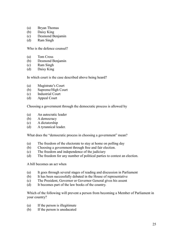Cxc Social Studies Multiple Choice Questions | DOCX | Marriage and ...