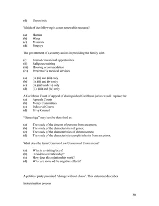 Cxc Social Studies Multiple Choice Questions | DOCX