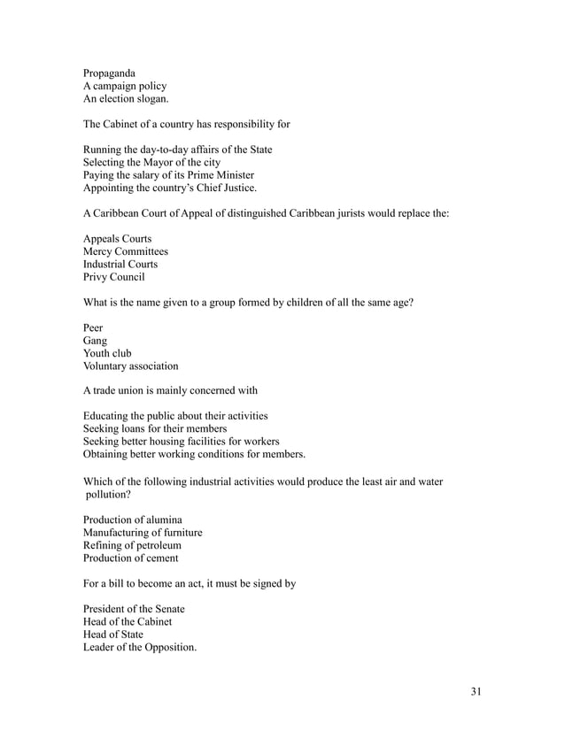 Cxc Social Studies Multiple Choice Questions | DOCX | Marriage and ...