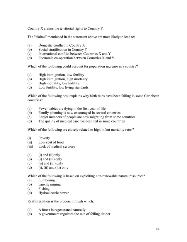 Cxc Social Studies Multiple Choice Questions | DOCX | Marriage and ...