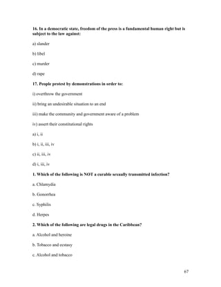 Cxc Social Studies Multiple Choice Questions | DOCX