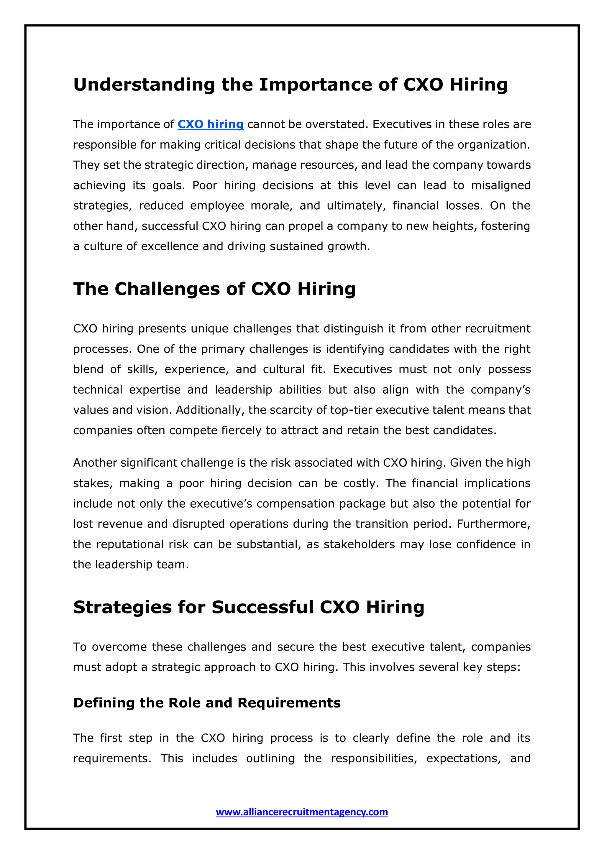 Cxo Hiring - Securing The Best Executive Talent | Pdf