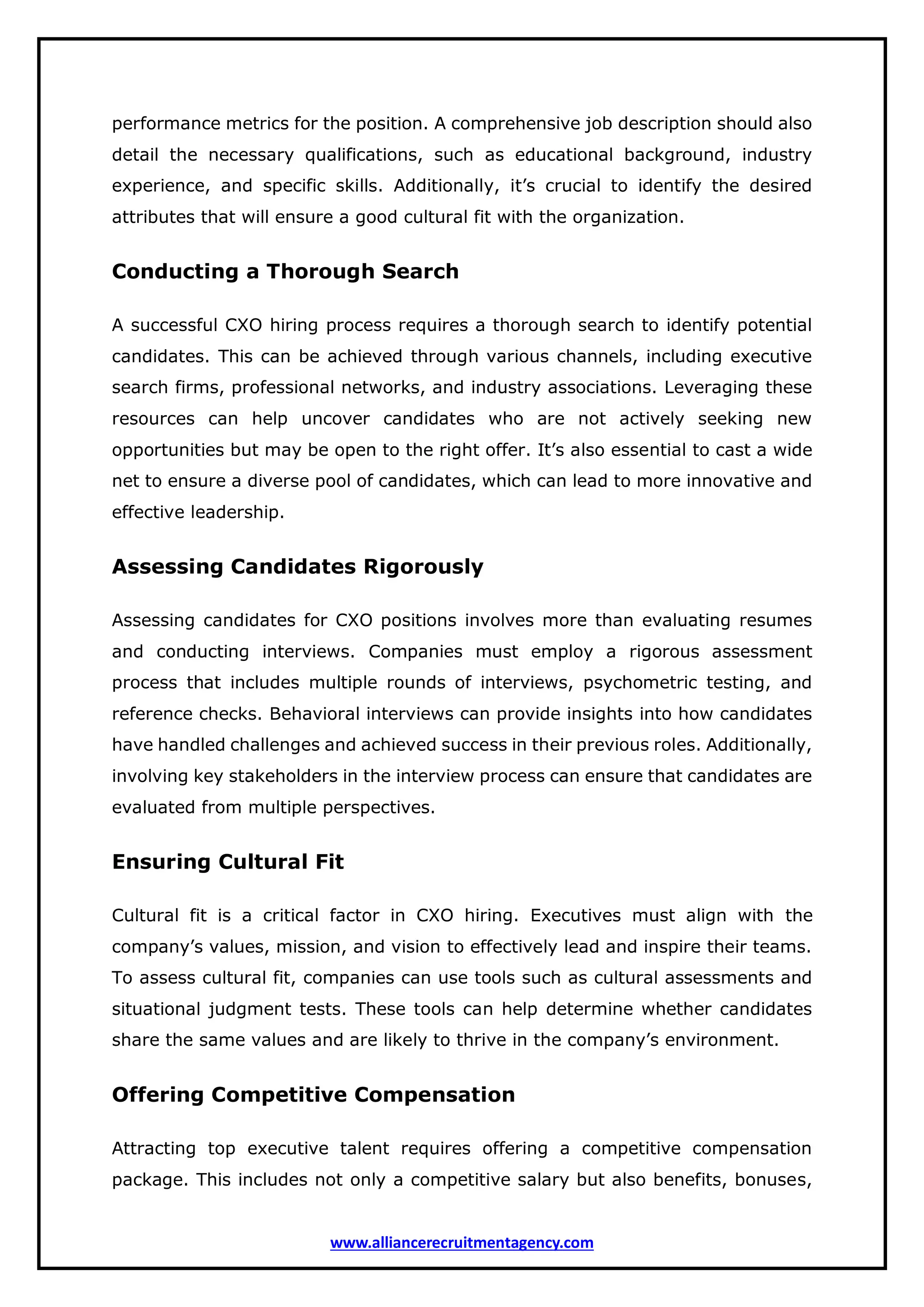 CXO Hiring - Securing the Best Executive Talent | PDF