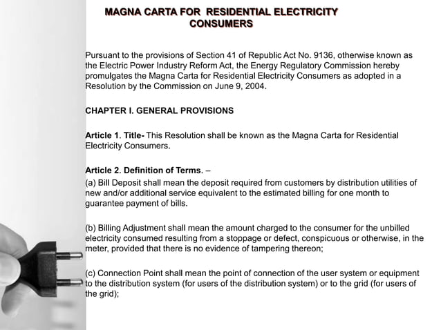MAGNA-CARTA-FOR-RESIDENTIAL-ELECTRICITY-CONSUMERS.pptx | Gas and Electric | Home Utilities