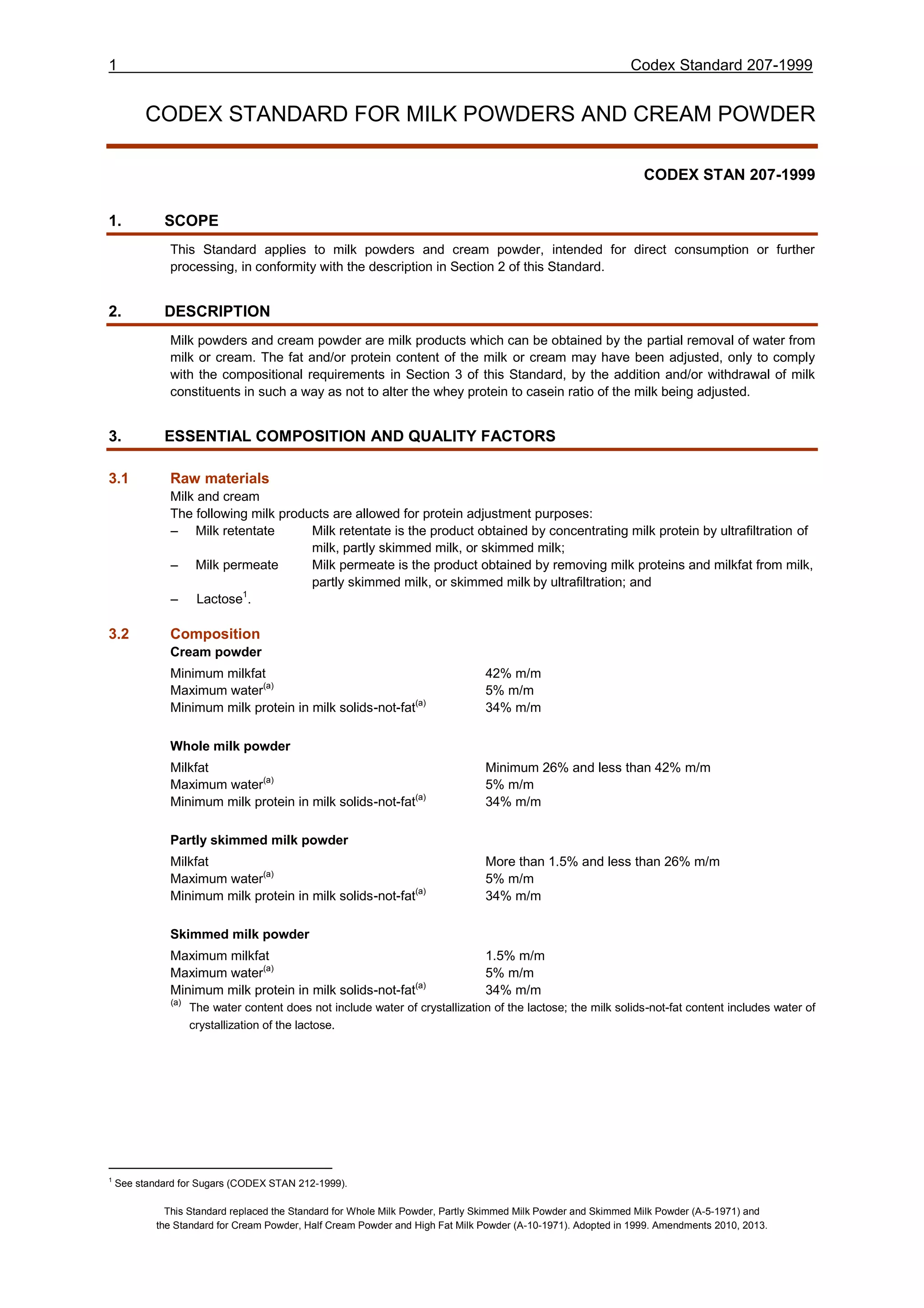 Cxs 207e (1) codex standard for dry milk | PDF