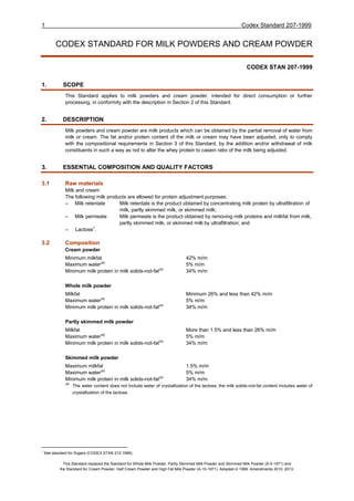 Cxs 207e (1) codex standard for dry milk | PDF