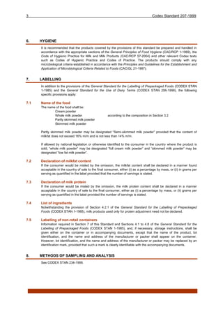 Cxs 207e (1) codex standard for dry milk | PDF