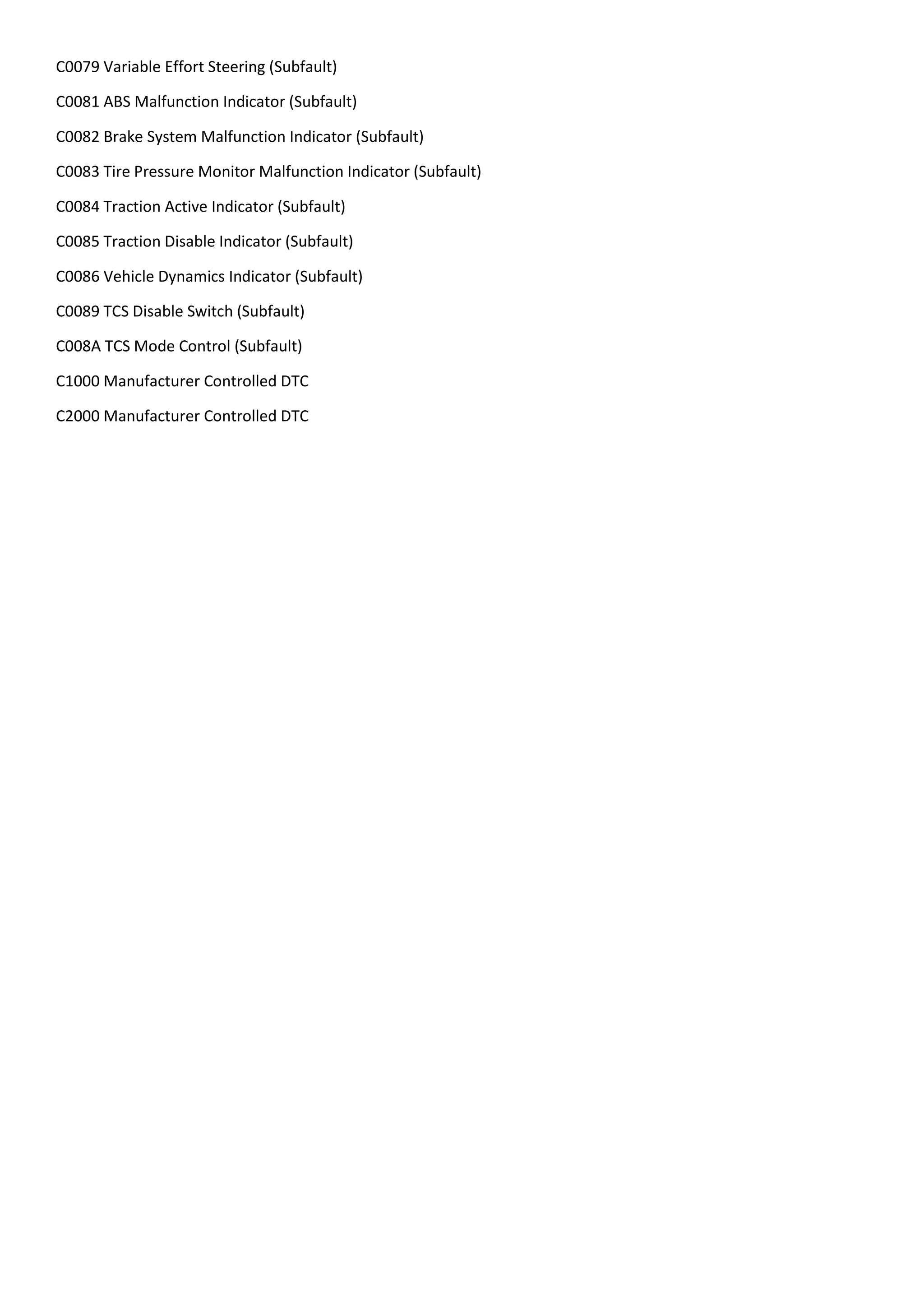 Full OBD2 Chassis Trouble Code List (CXXXX) | PDF