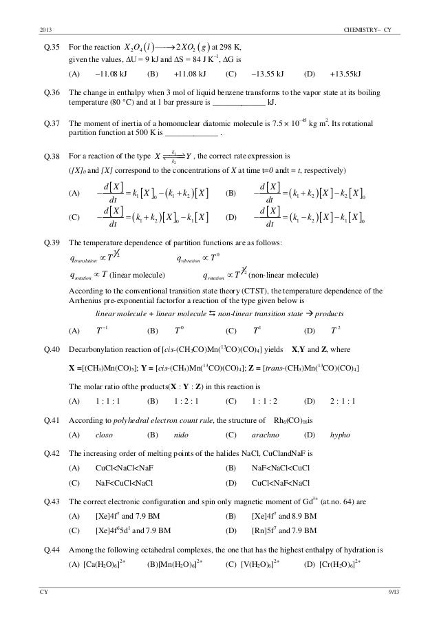 GATE Chemistry 2013 Question Paper | Sourav Sir's Classes | PDF ...