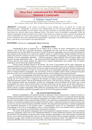 Three Party Authenticated Key Distribution using Quantum Cryptography | PDF | Information and ...