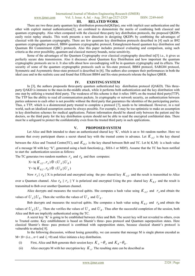 Three Party Authenticated Key Distribution using Quantum Cryptography | PDF