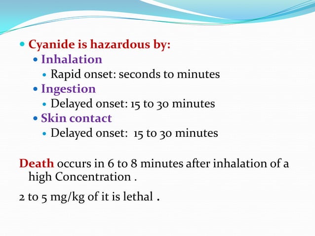 Cyanide poisoning 2012 | PPTX | Blood Disorders | Diseases and Conditions