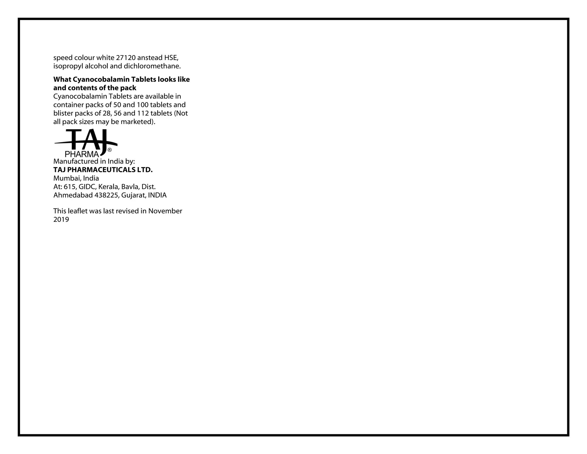 Cyanocobalamin 50 micrograms tablets pil, taj pharmaceuticals. | PPT