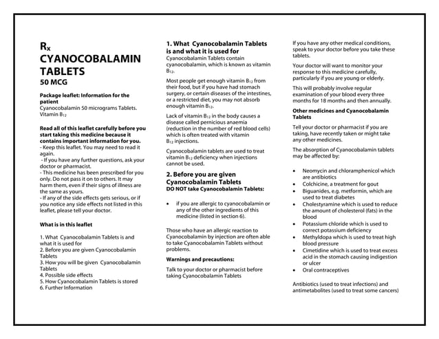 Cyanocobalamin 50 micrograms tablets pil, taj pharmaceuticals. | PDF