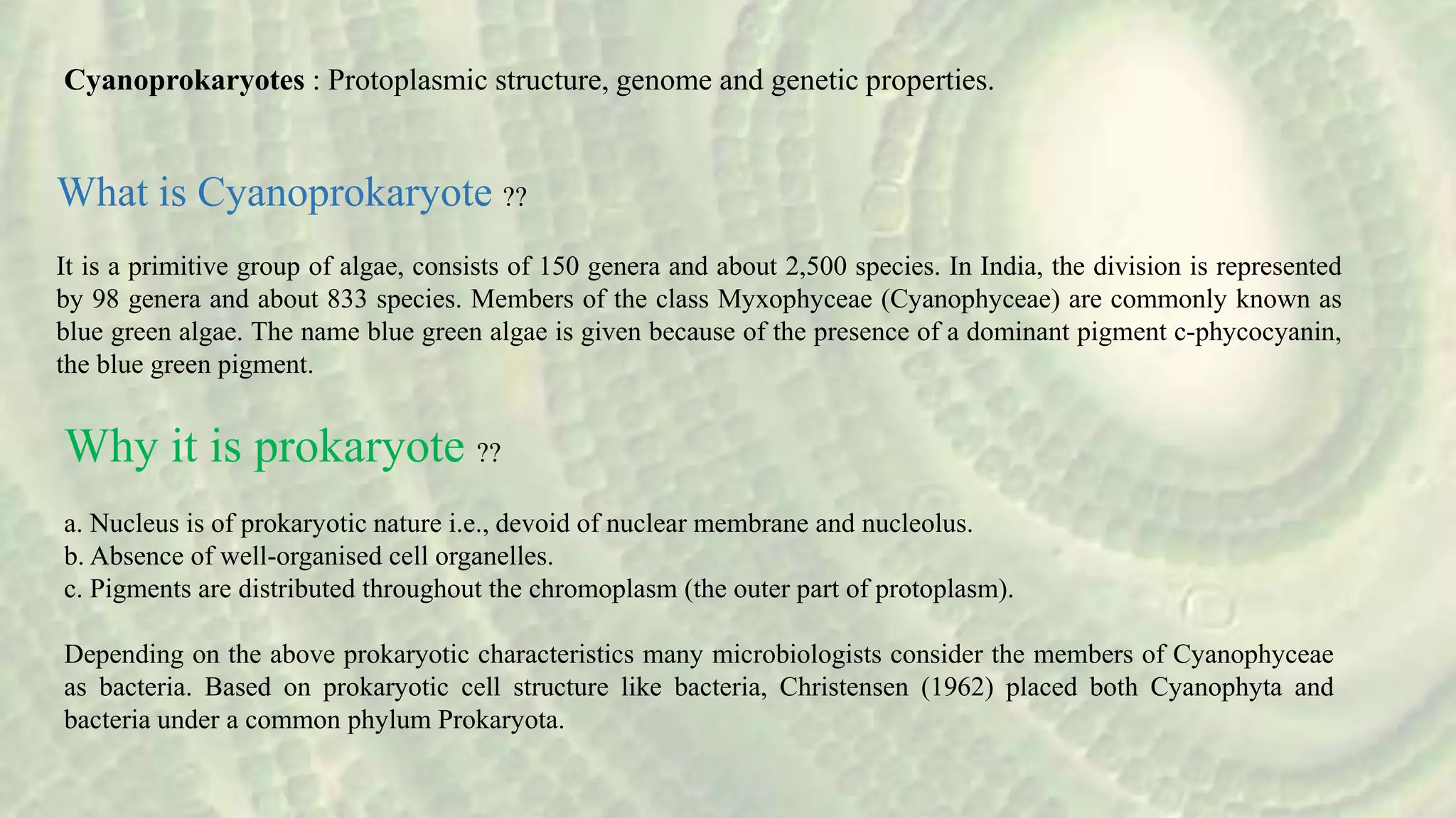 Cyanophyceae protoplasmic structure and Phycobilisomes Structure | PPTX