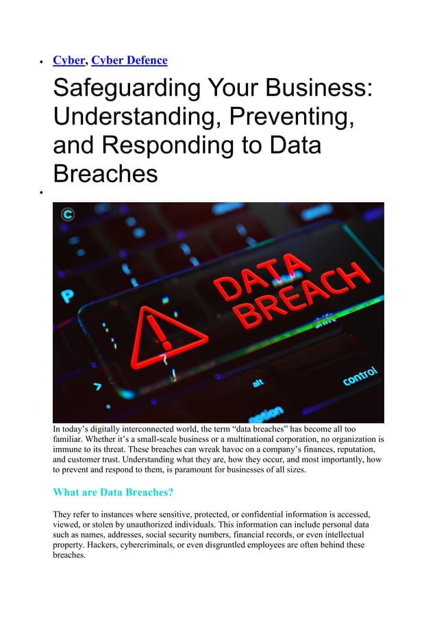 Safeguarding Your Business: Understanding, Preventing, and Responding to Data Breaches | PDF