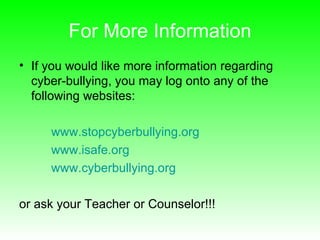 Cyber Bullying Student Presentation | PPT