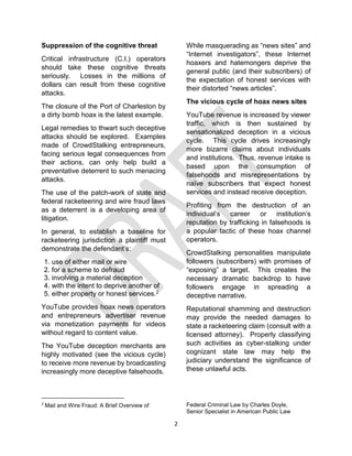 Application of Racketeering Law to Suppress CrowdStalking Threats | PDF