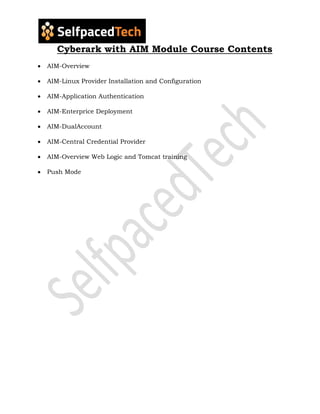CyberArk course contents | CyberArk online training | SelfpacedTech | PDF