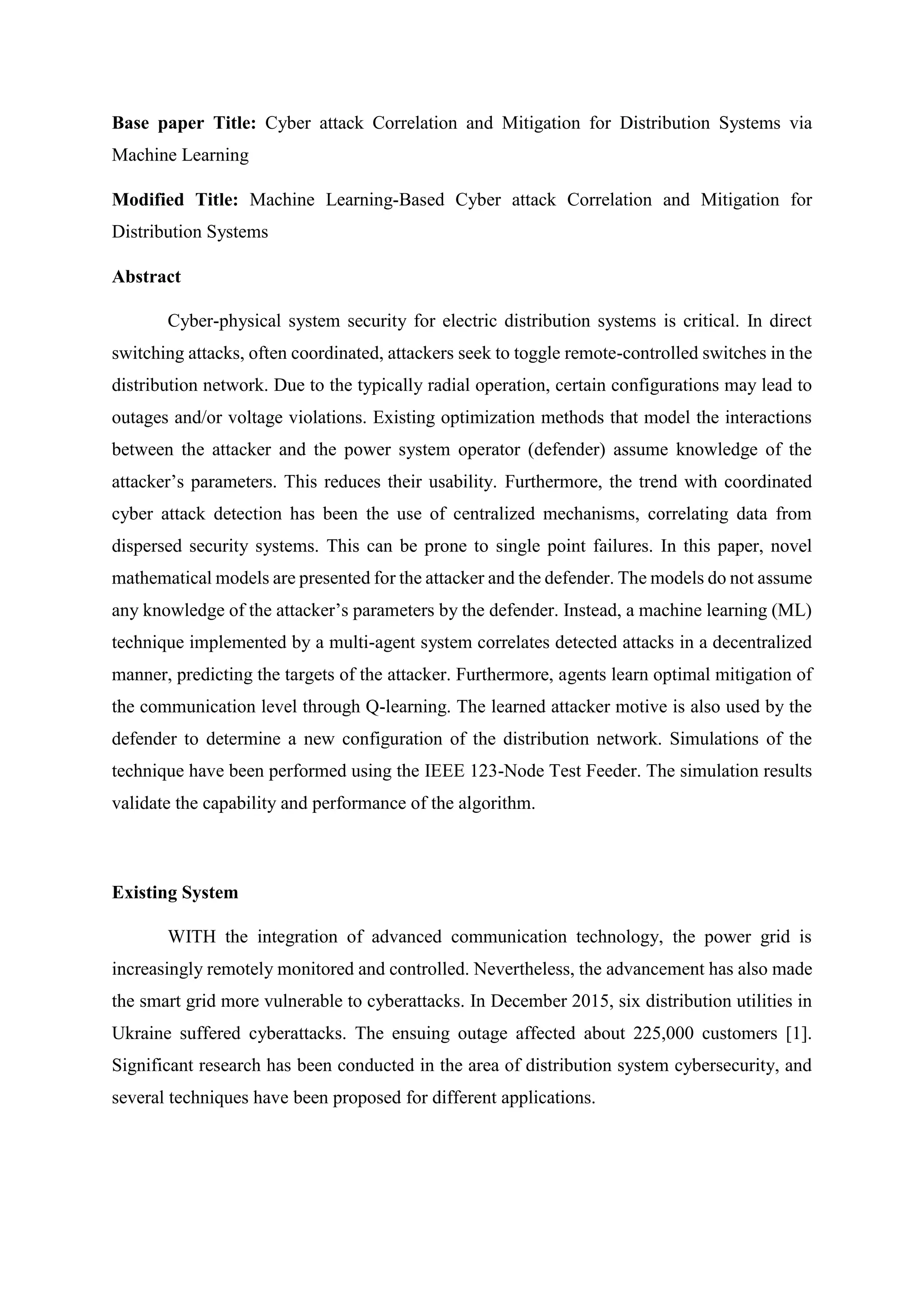 Cyber Attack Correlation And Mitigation For Distribution Systems Via