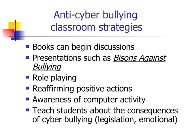 Cyberbullying - Wednesday Class - Presentation on Cyberbullying ...