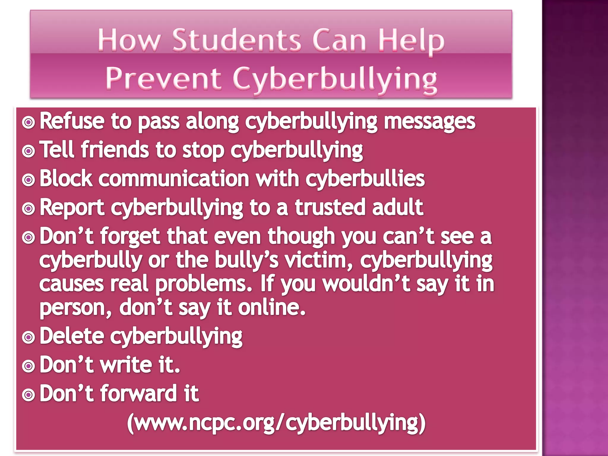 Cyberbullying- Assignment 8 | PPTX