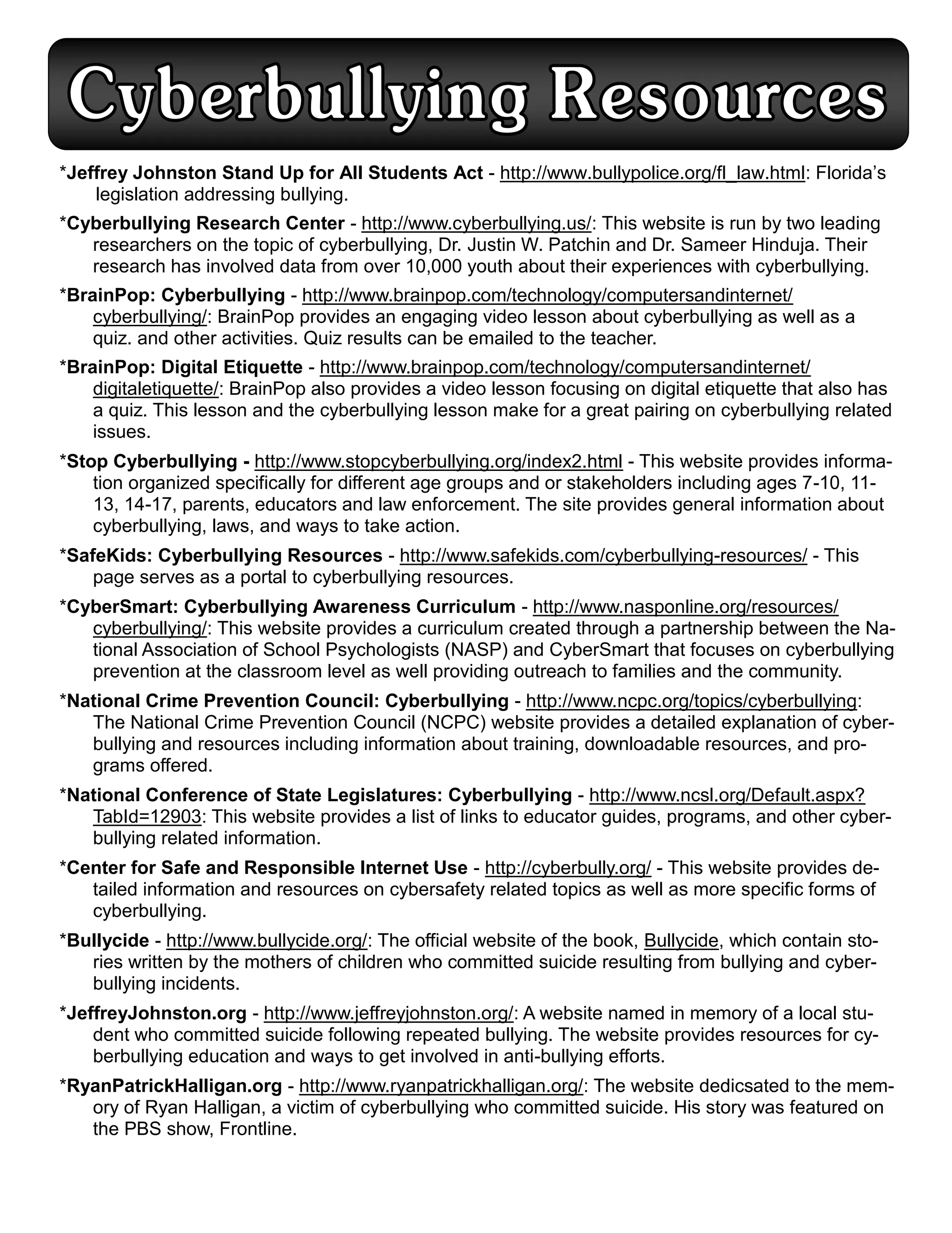 Cyberbullying Resources | PDF