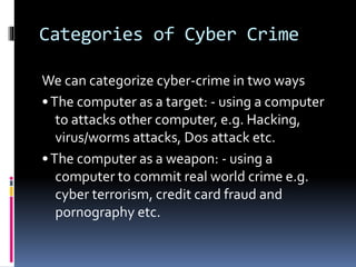 Cyber Crime | PPTX | Crime & Harmful Acts to Individuals, Society ...