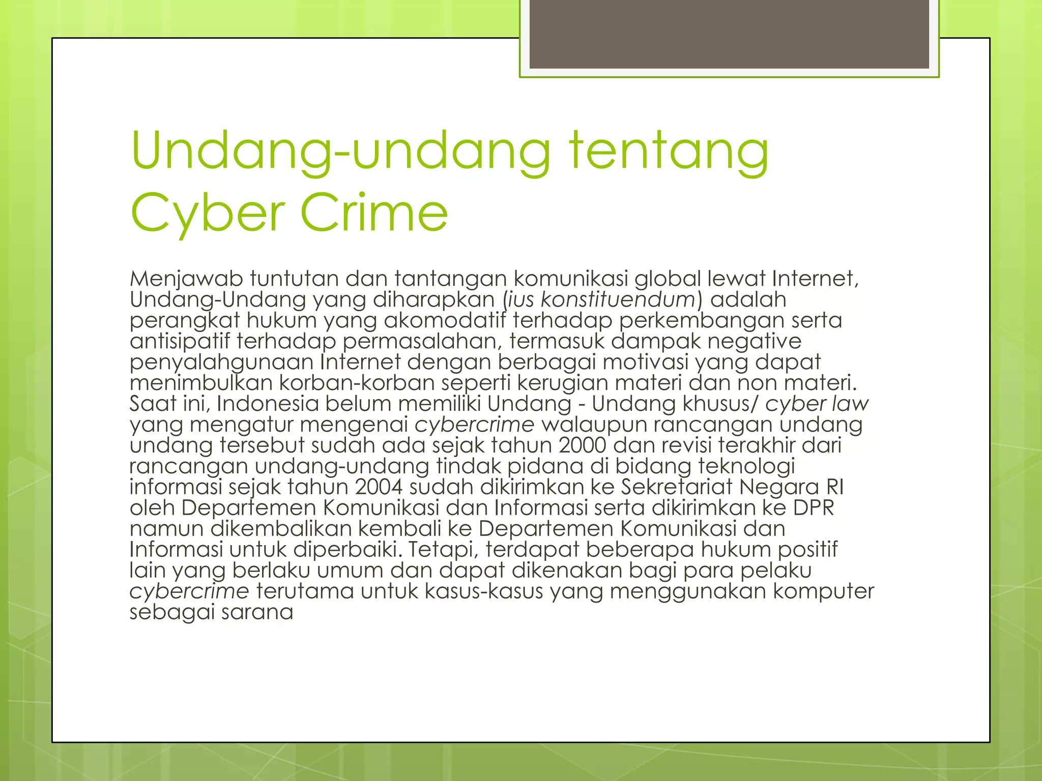 Cyber Crime di Indonesia | PPTX