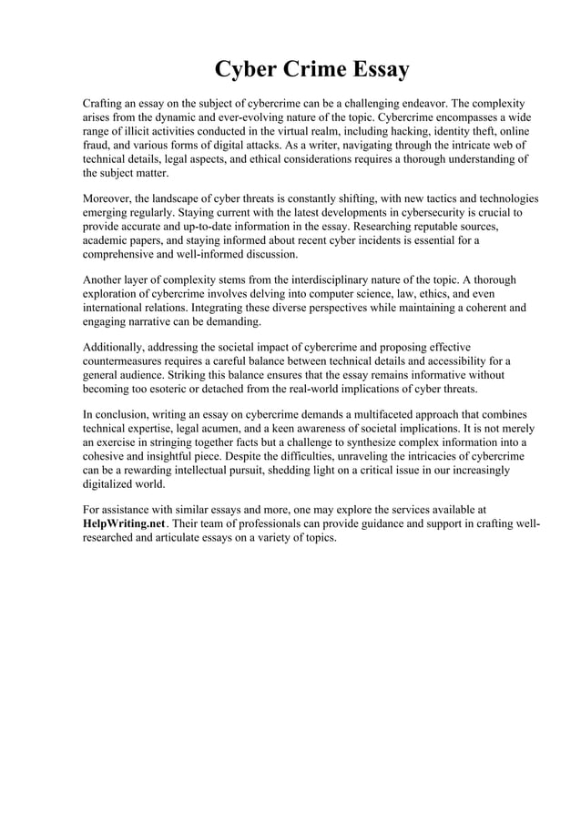 Cyber Crime Essay.pdfCyber Crime Essay. Sample essay on cyber crimes | PDF