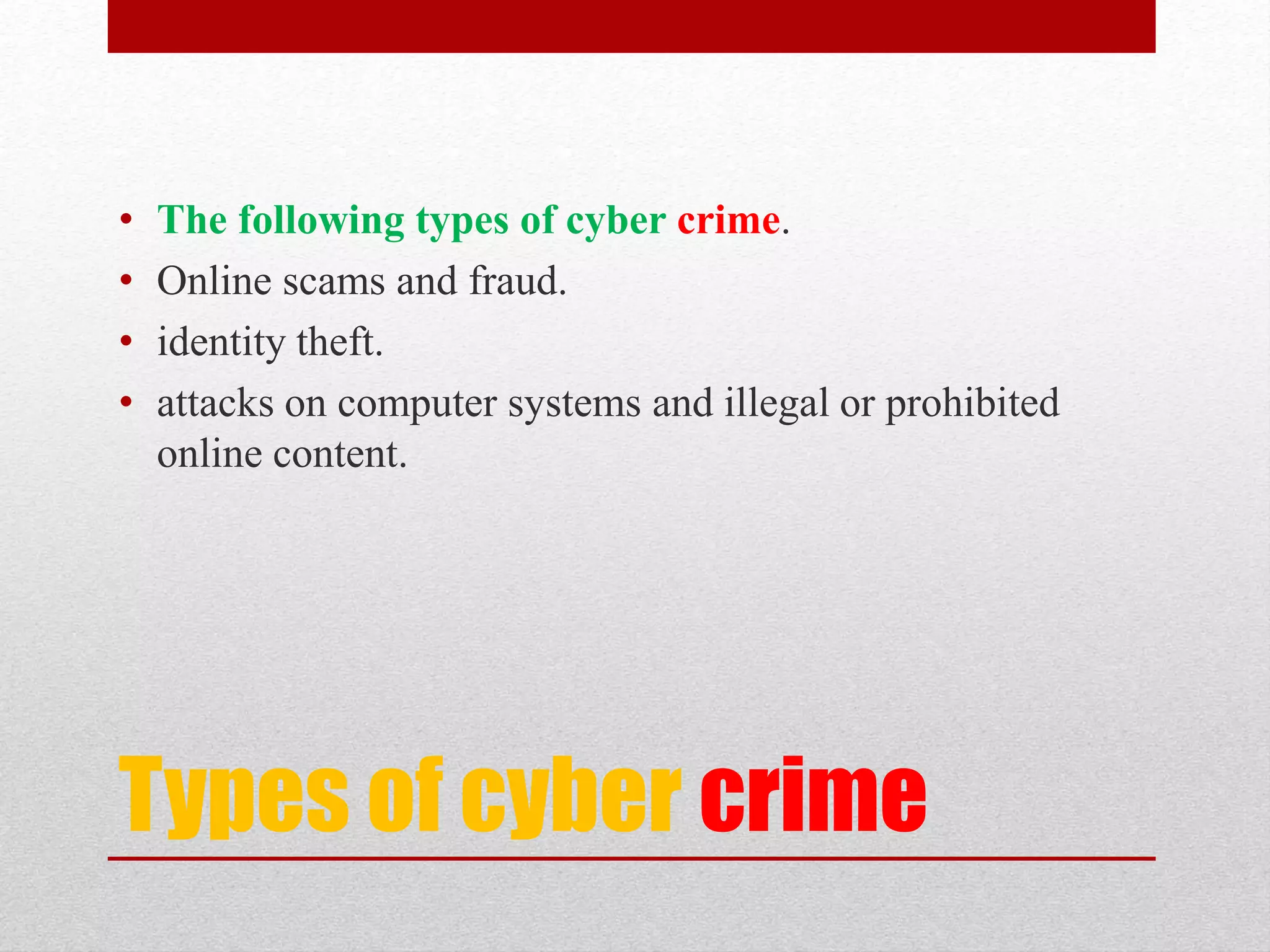 Cyber crimes presentation | PPTX | Crime & Harmful Acts to Individuals ...