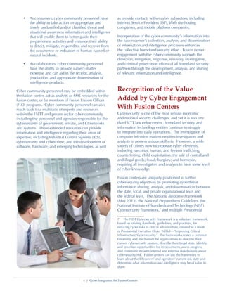 Cyber Integration for Fusion Centers to develop Cyber Threat ...