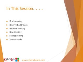 CyberLab TCP/IP and IP Addressing & Subnetting | PPSX