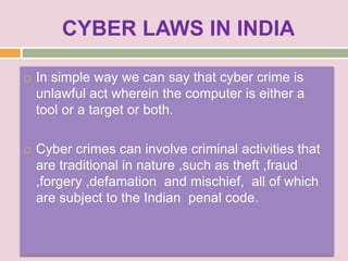 cyber law.pptx | Crime & Harmful Acts to Individuals, Society & Human ...