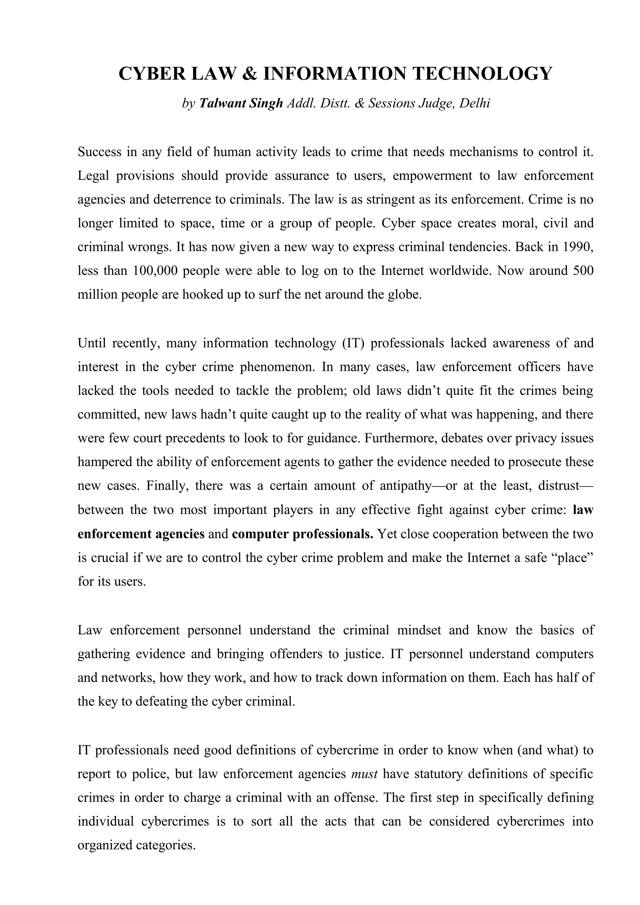 Cyber law & information technology | PDF