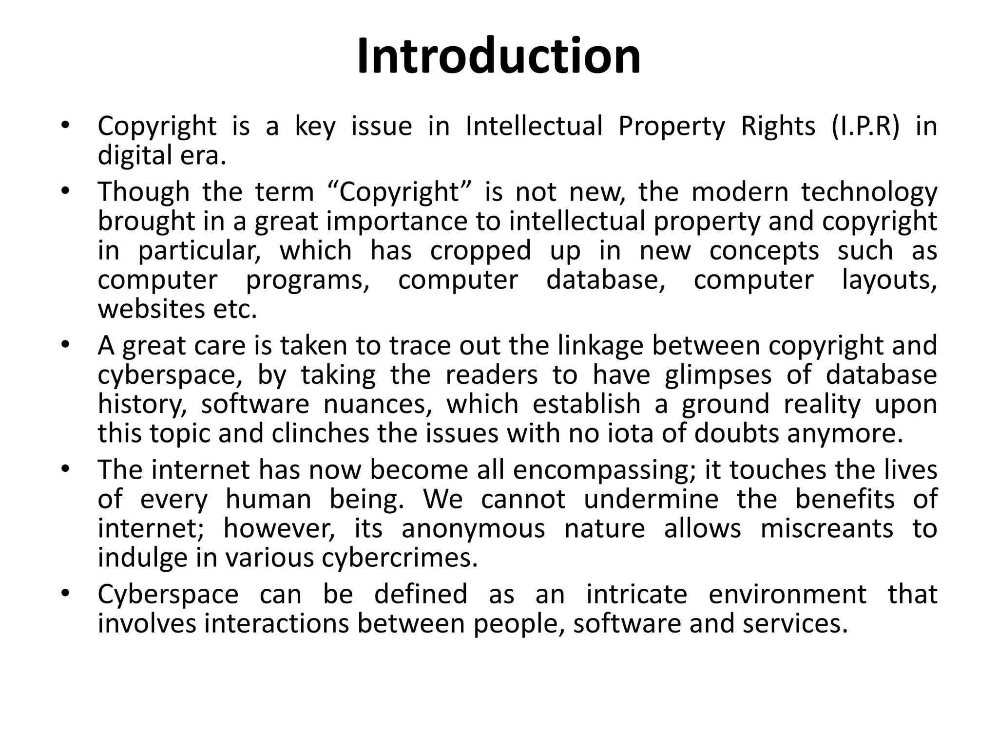 IPR – An Overview, Copyright Issues in Cyberspace | PPTX