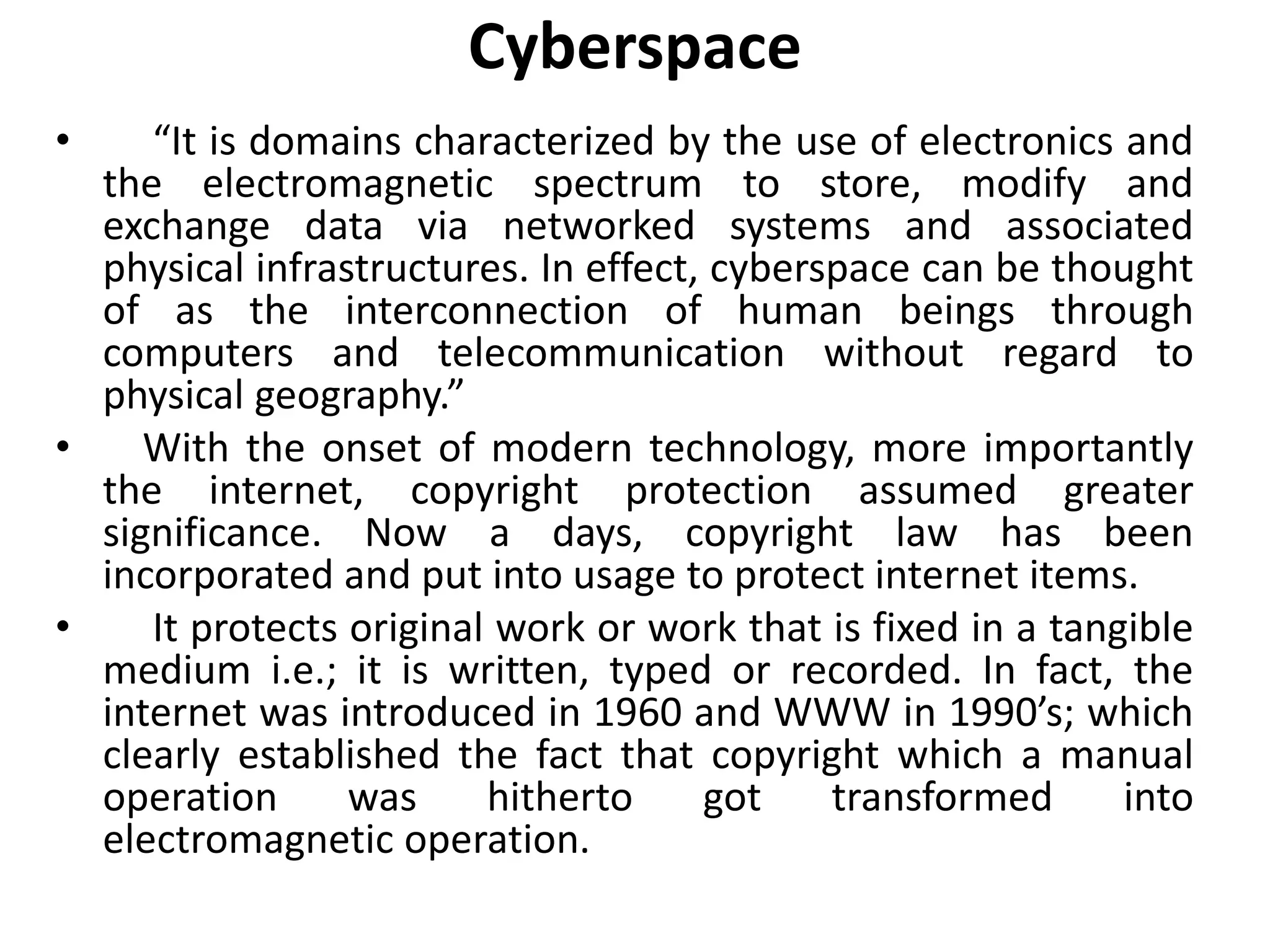 IPR – An Overview, Copyright Issues in Cyberspace | PPTX