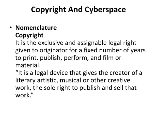 IPR – An Overview, Copyright Issues in Cyberspace | PPTX | Business | Business and Finance