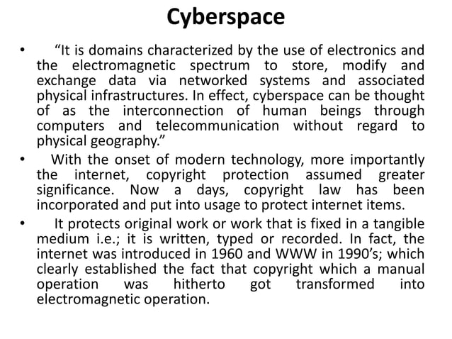 IPR – An Overview, Copyright Issues in Cyberspace | PPTX | Business | Business and Finance