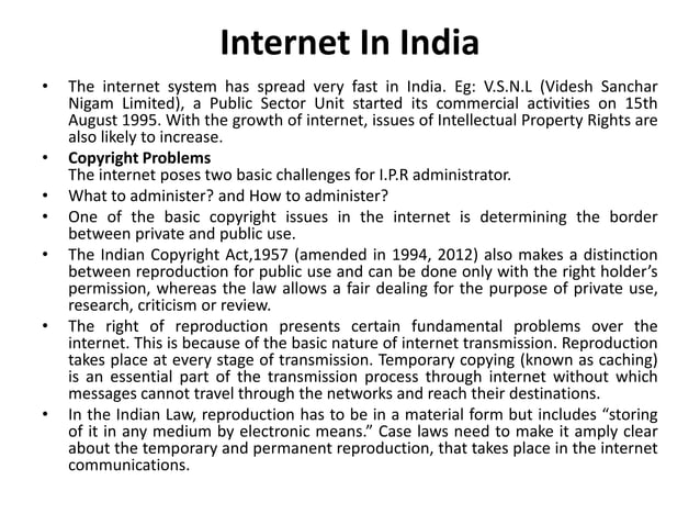IPR – An Overview, Copyright Issues in Cyberspace | PPTX | Business | Business and Finance