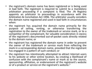 RESOLVING CYBERSQUATTING DISPUTE IN INDIA | PPTX
